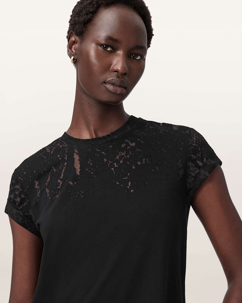 Anna Snake Print Devore T-Shirt Black | ALLSAINTS